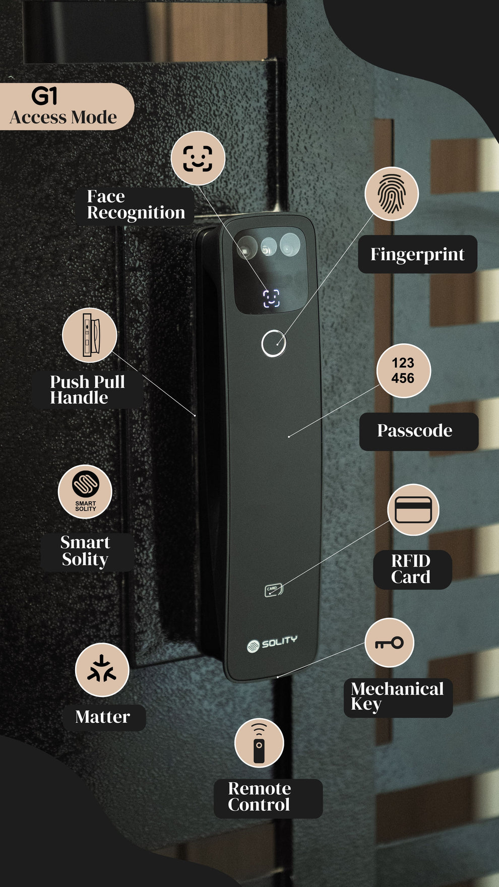 Solity G1 Smart Gate Lock | AI Facial Recogniton, Push Pull
