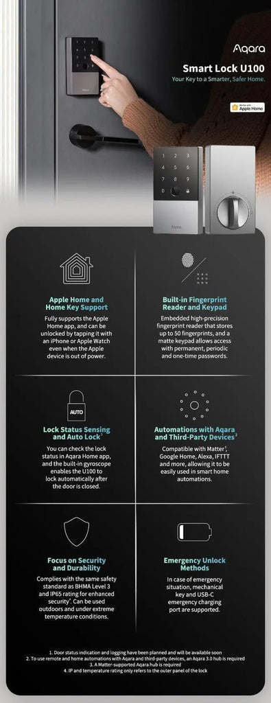 Aqara U100 Smart Deadbolt Door Lock with Apple Home Key support ...